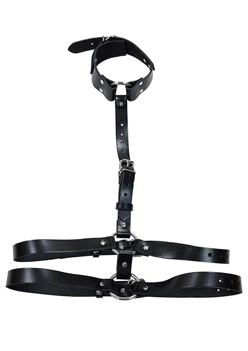 Rouge Female Leather Adjustable Body Harness with Choker – Fantasy Fun ...