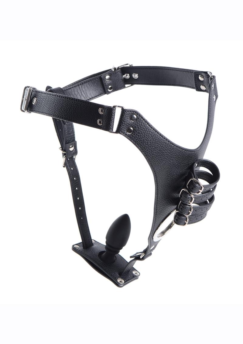 Strict Male Chastity Harness with Silicone Anal Plug – Fantasy Fun Factory